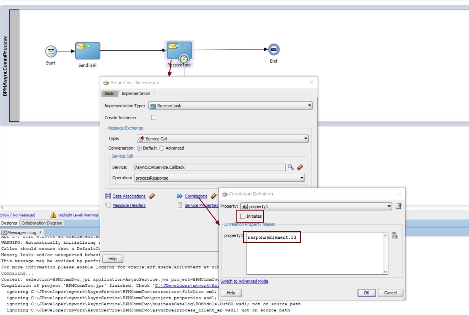 Send and Receive Task example in Oracle BPM