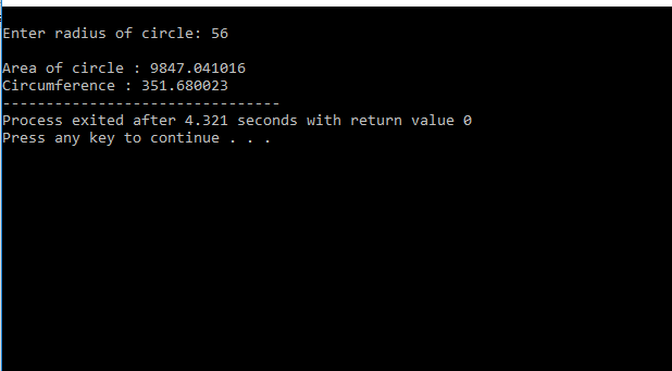 C Program To Find Area And Circumference Of Circle