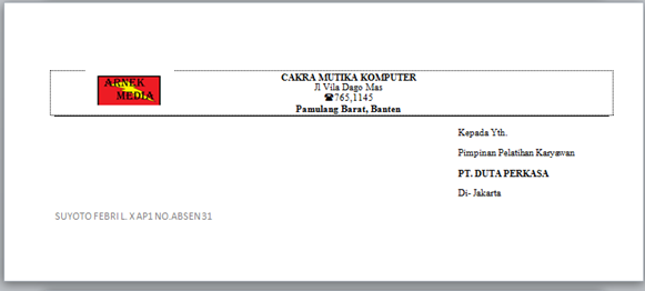 CONTOH SURAT BESERTA AMPLOP