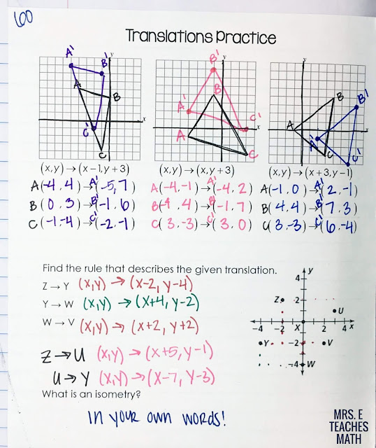Transformations And Translations Inb Pages Mrs E Teaches Math