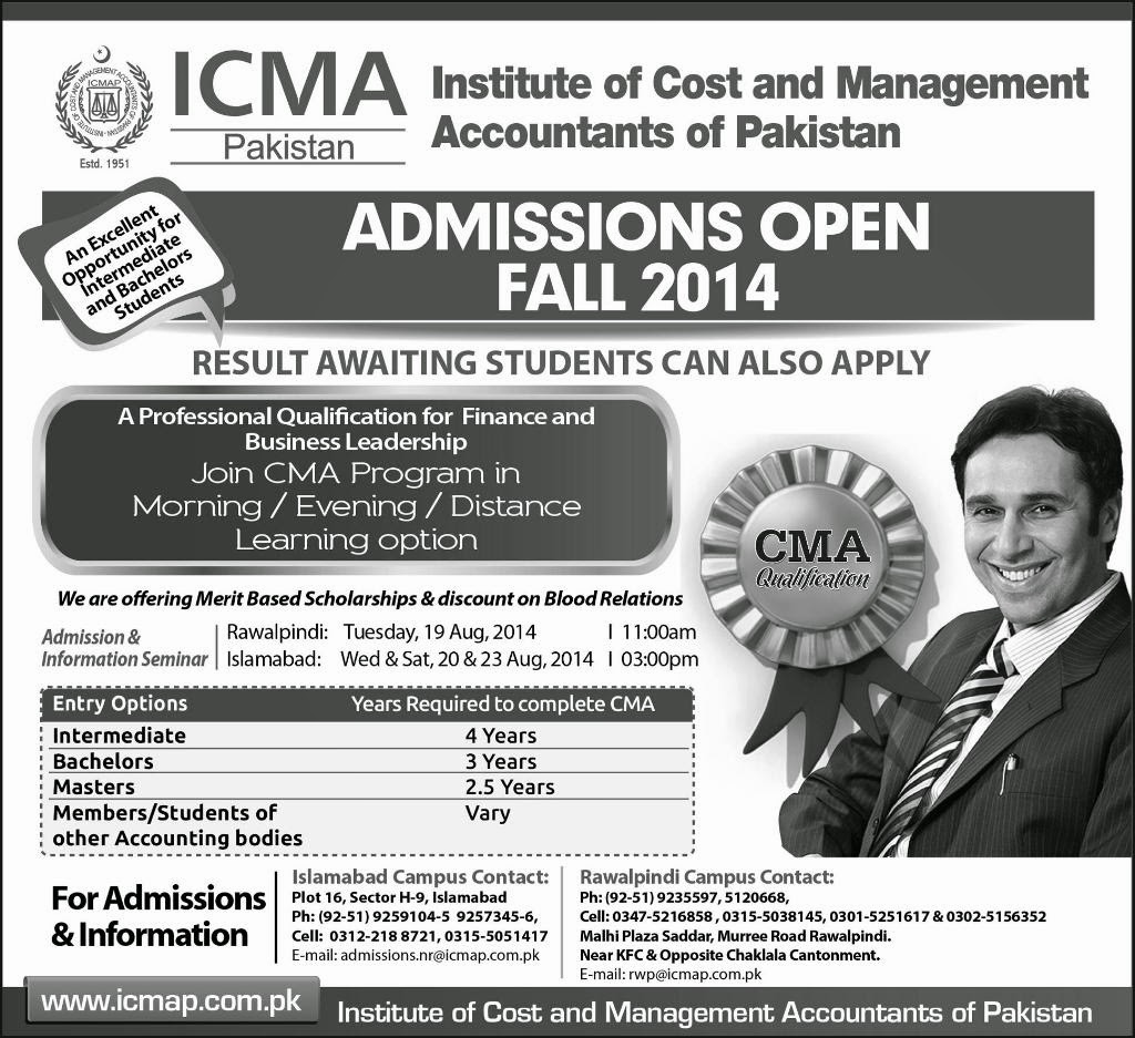 ICMA Pakistan Admission Open 2014 Advertisementadvertisement, pakistan ...