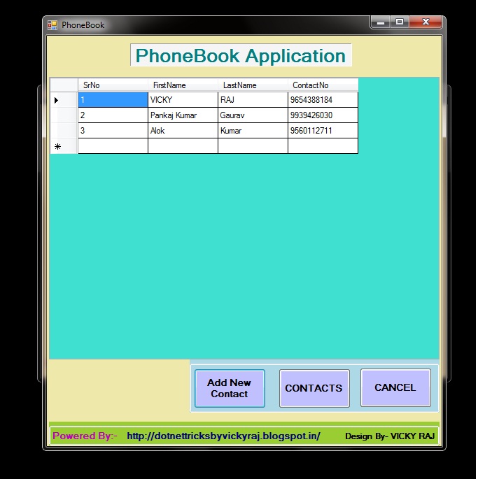 Dot Net By Vickypedia: Simple Windows Application "PhoneBook Application"