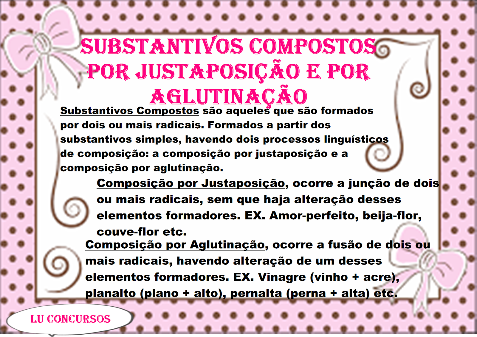 Lu Concursos: SUBSTANTIVOS COMPOSTOS POR JUSTAPOSIÇÃO E POR AGLUTINAÇÃO
