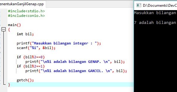 Program C : Menentukan Bilangan Ganjil atau Genap