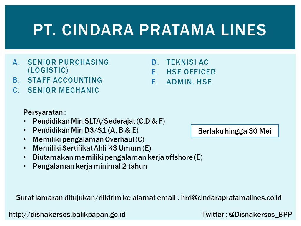 Lowongan Kerja Kota Balikpapan: Lowongan PT. CINDARA PRATAMA LINES