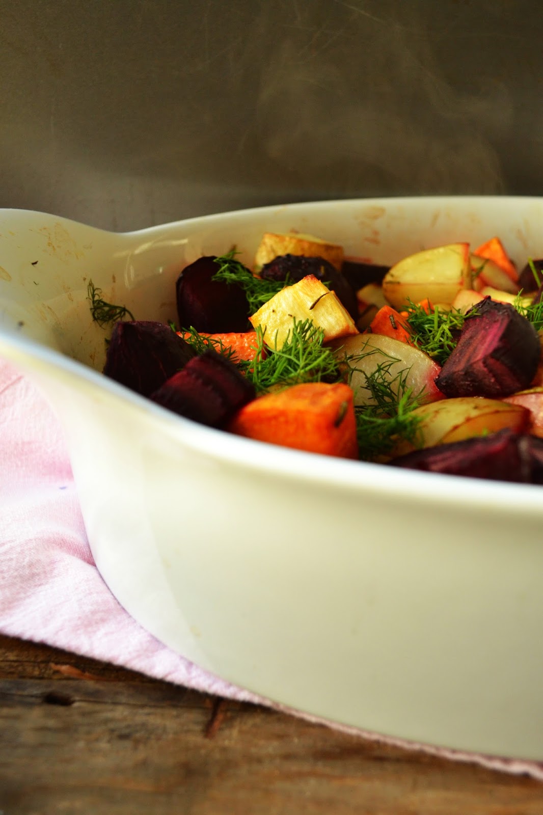 Four roasted roots with two herbs