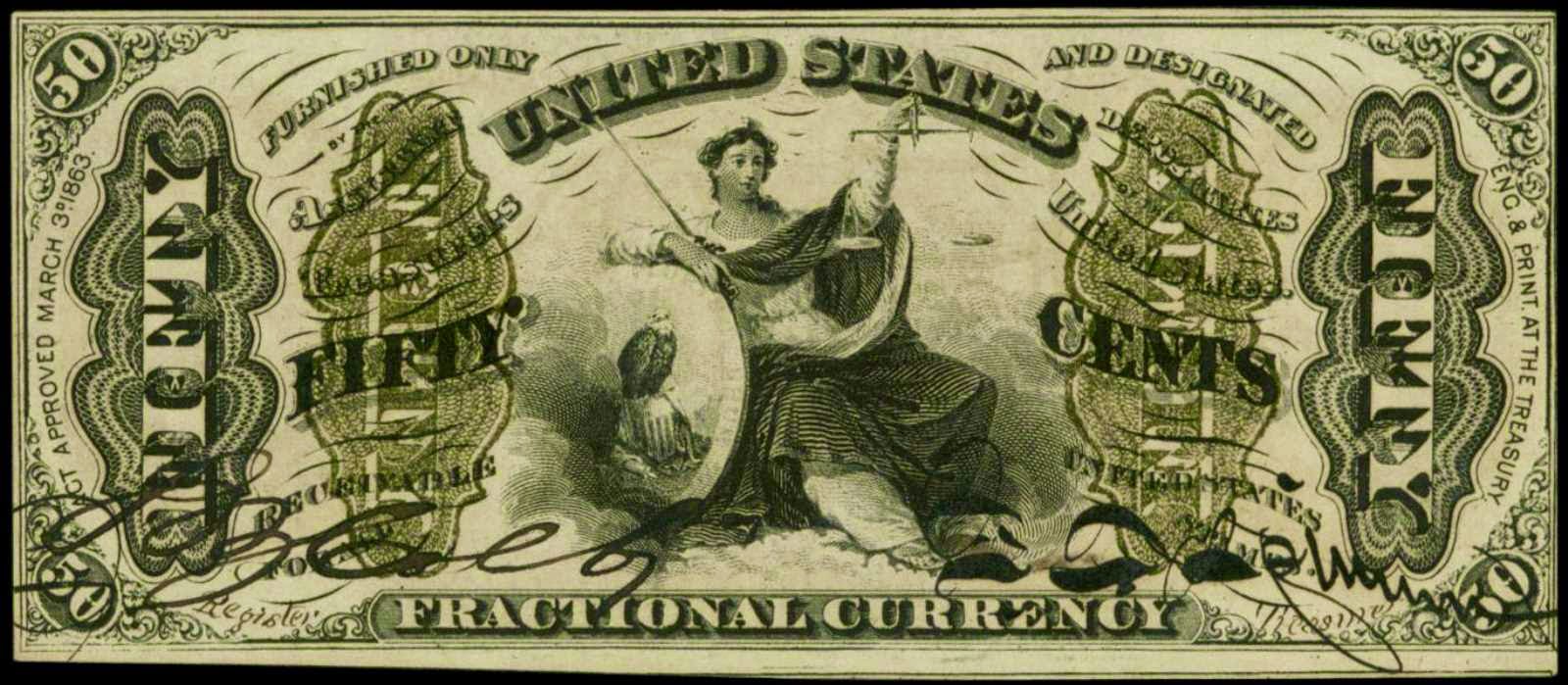 Fractional currency 50 Cents Justice 1863 Third Issue|World Banknotes ...