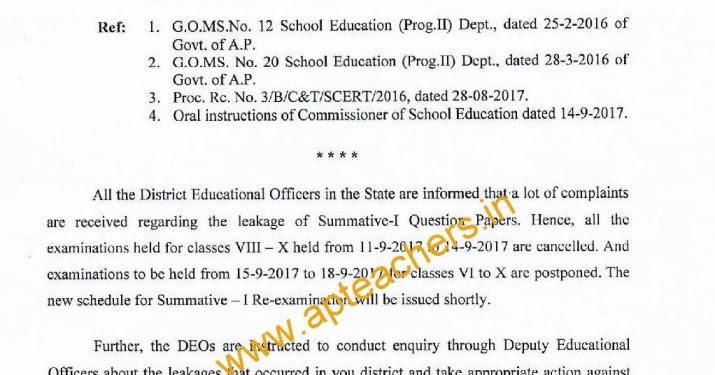 Rc 3 Cancellation and Postponement of SA-1 Exams AP | APTEACHERS Website