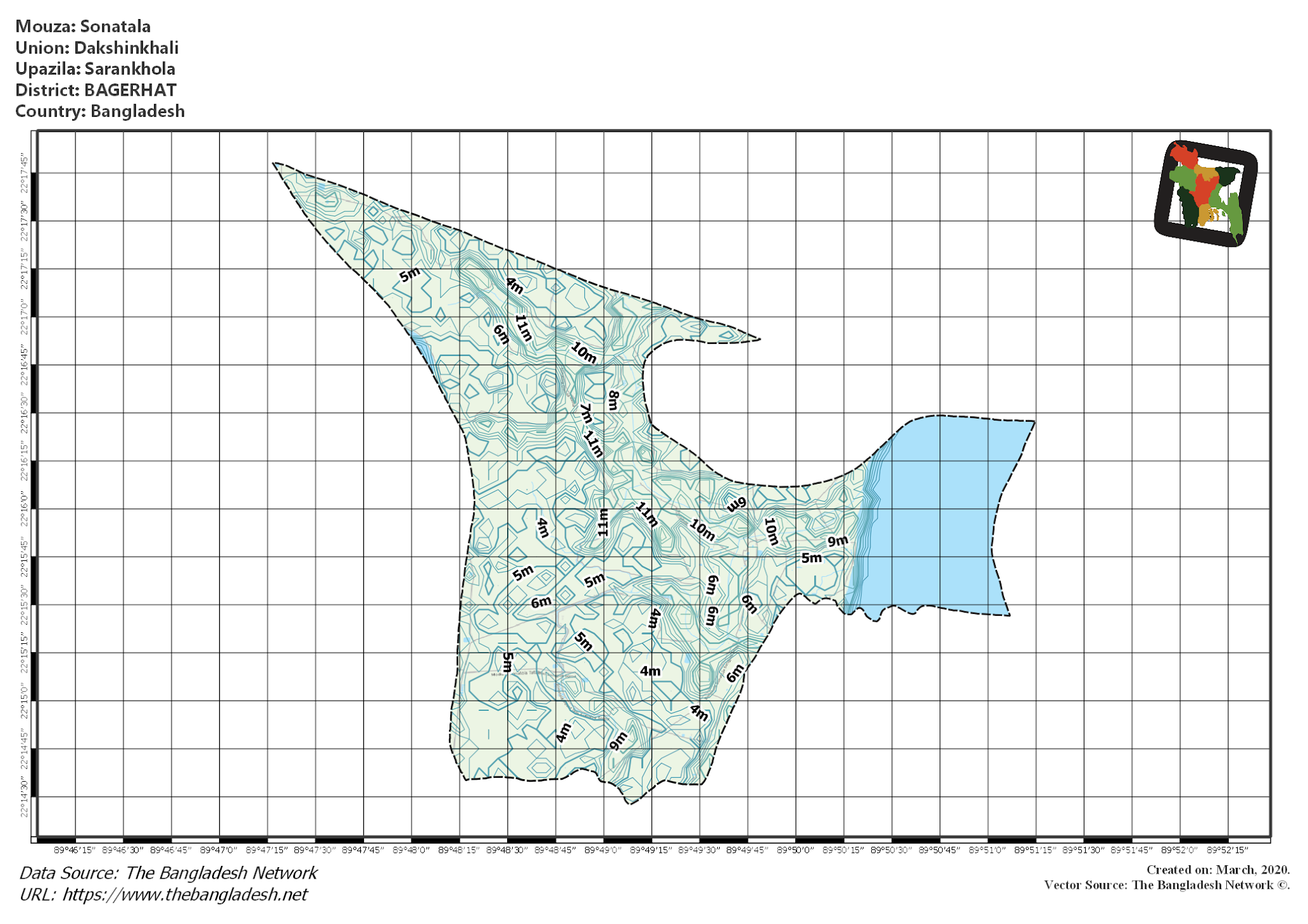 Map of Sonatala Mouza, Sarankhola, Bagerhat