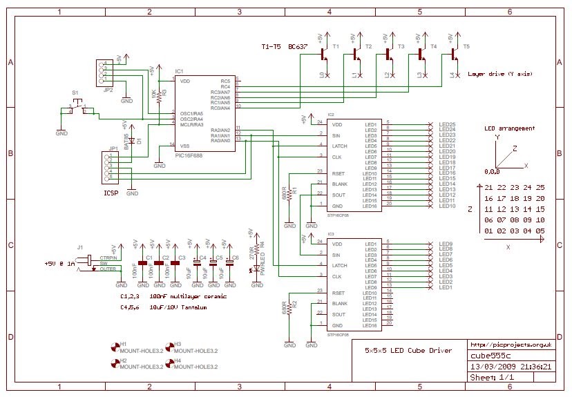 LED Matrix CUBE Controller Circuit 5x5x5 |simple schematic diagram
