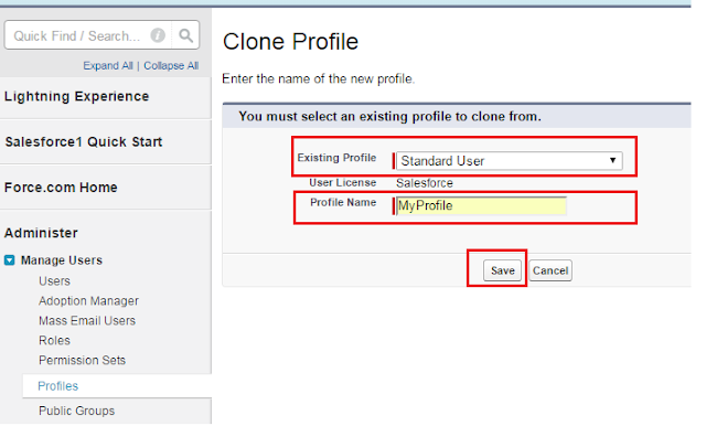 Create a custom profile in Salesforce