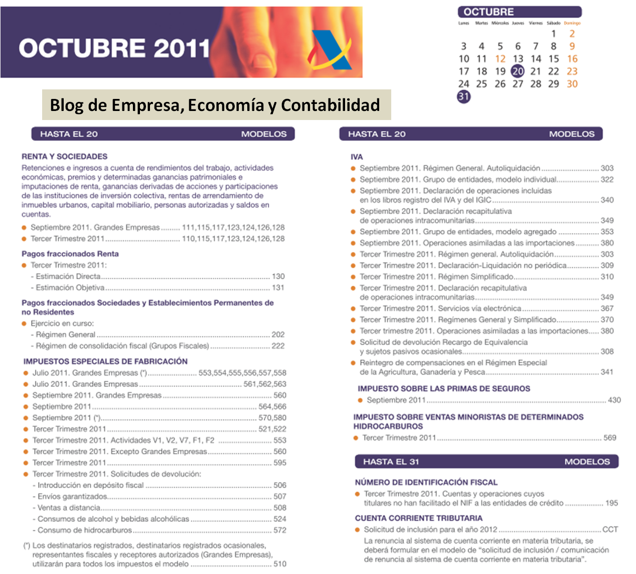 Blog de Empresa, Economía y Contabilidad: Calendario Contribuyente ...