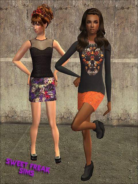 Sweet Freak Sims 2: AF "Floral skull & skirt" Sims 2 clothes