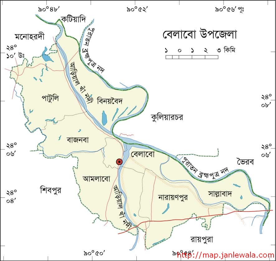 বেলাবো উপজেলা মানচিত্র, নরসিংদী জেলা, বাংলাদেশ