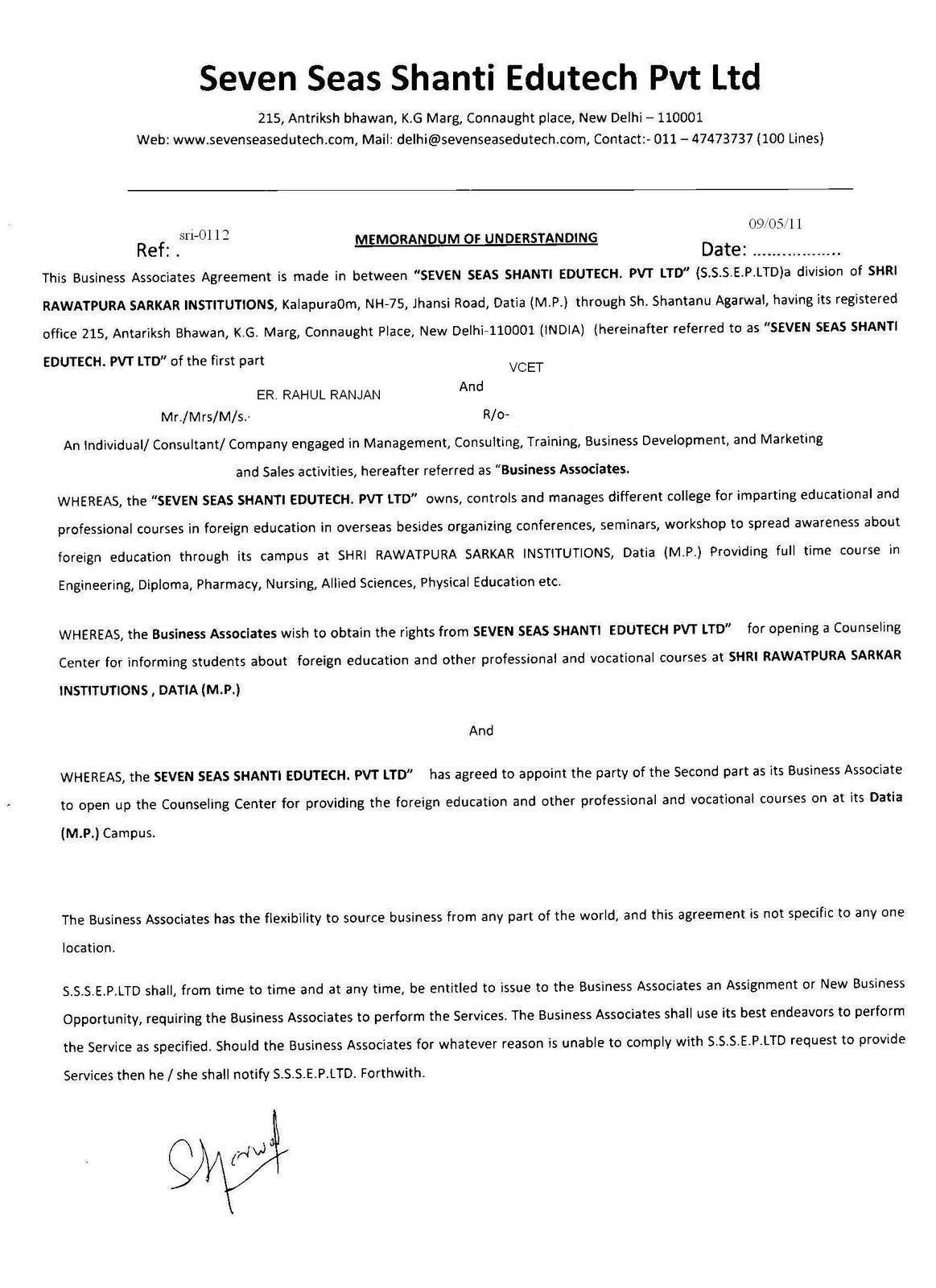 VRINDAVAN CHARITABLE AND EDUCATIONAL TRUST: Authorization Letter from ...