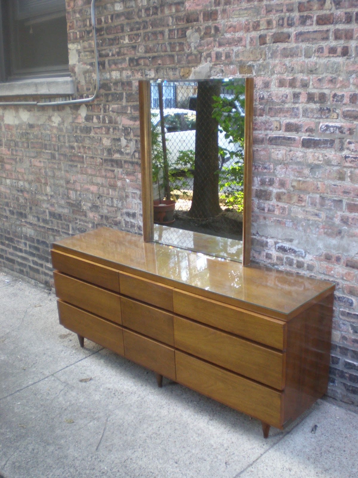 Mid Century Chicago: Bassett 9 Drawer Lowboy Dresser with Mirror and ...