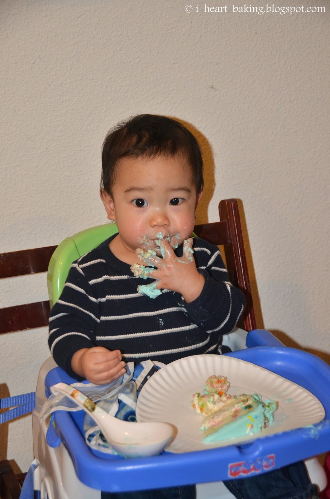 i heart baking!: blue funfetti birthday cake with piped shell sides