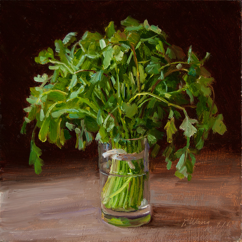 Wang Fine Art: a bunch of cilantro still life painting a day