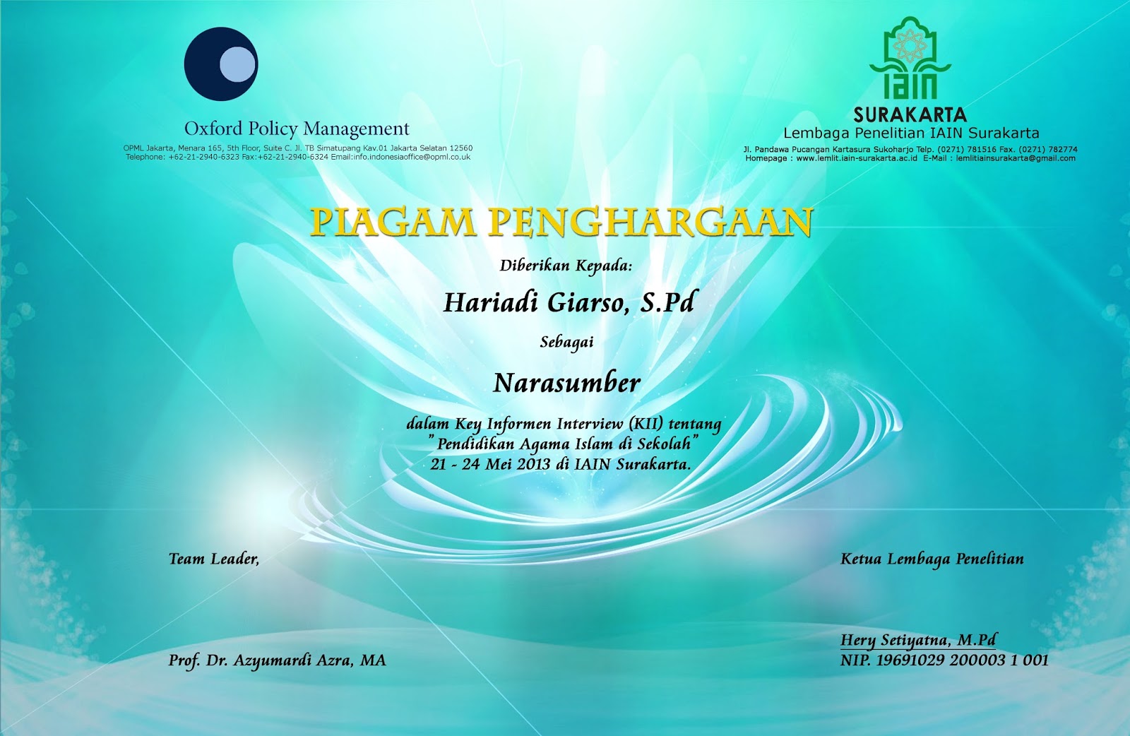 345studio: Desain Piagam