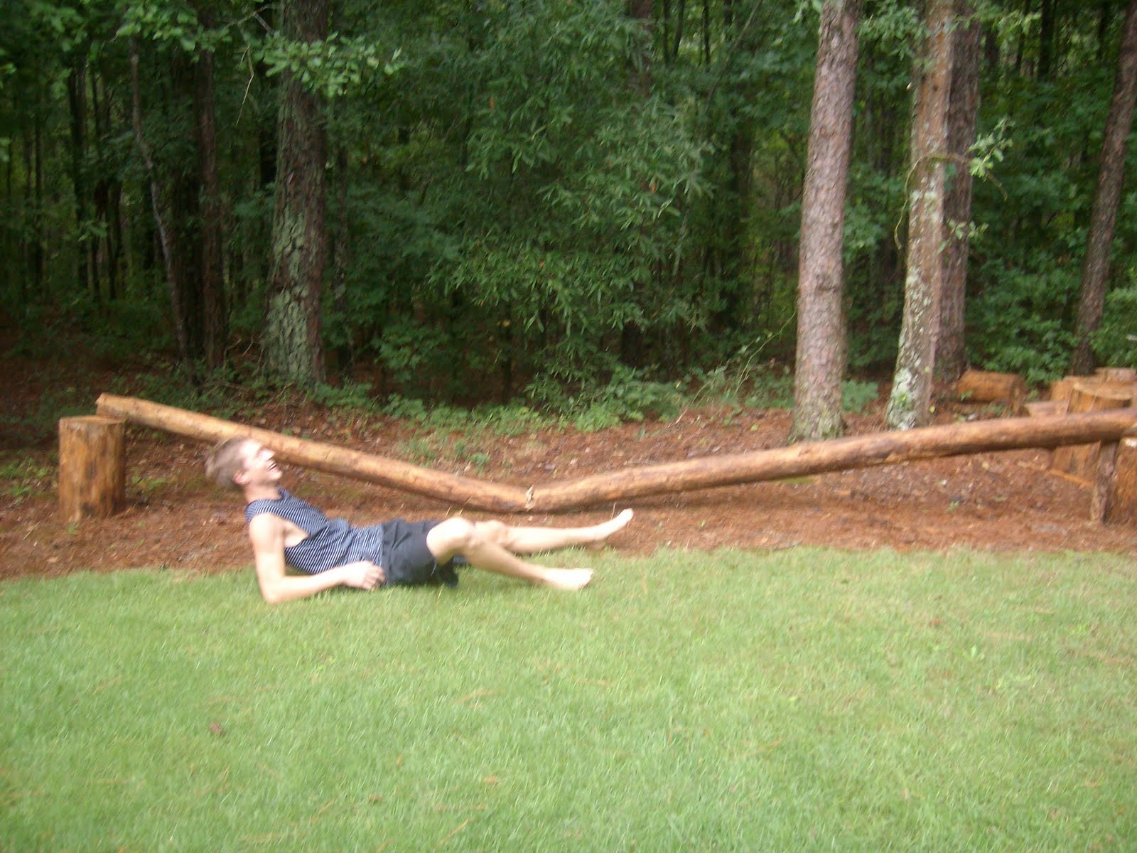 Treasures in Jars...: Drew's homemade balance beam... (check out video)
