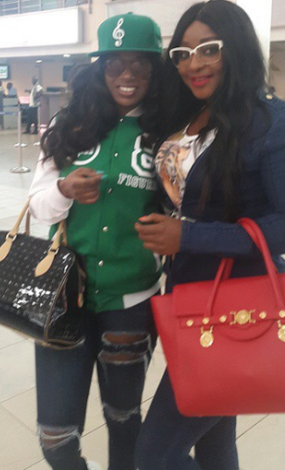 Pics: Annie Idibia & Ini Edo stylish as they land Akwa-Ibom airport