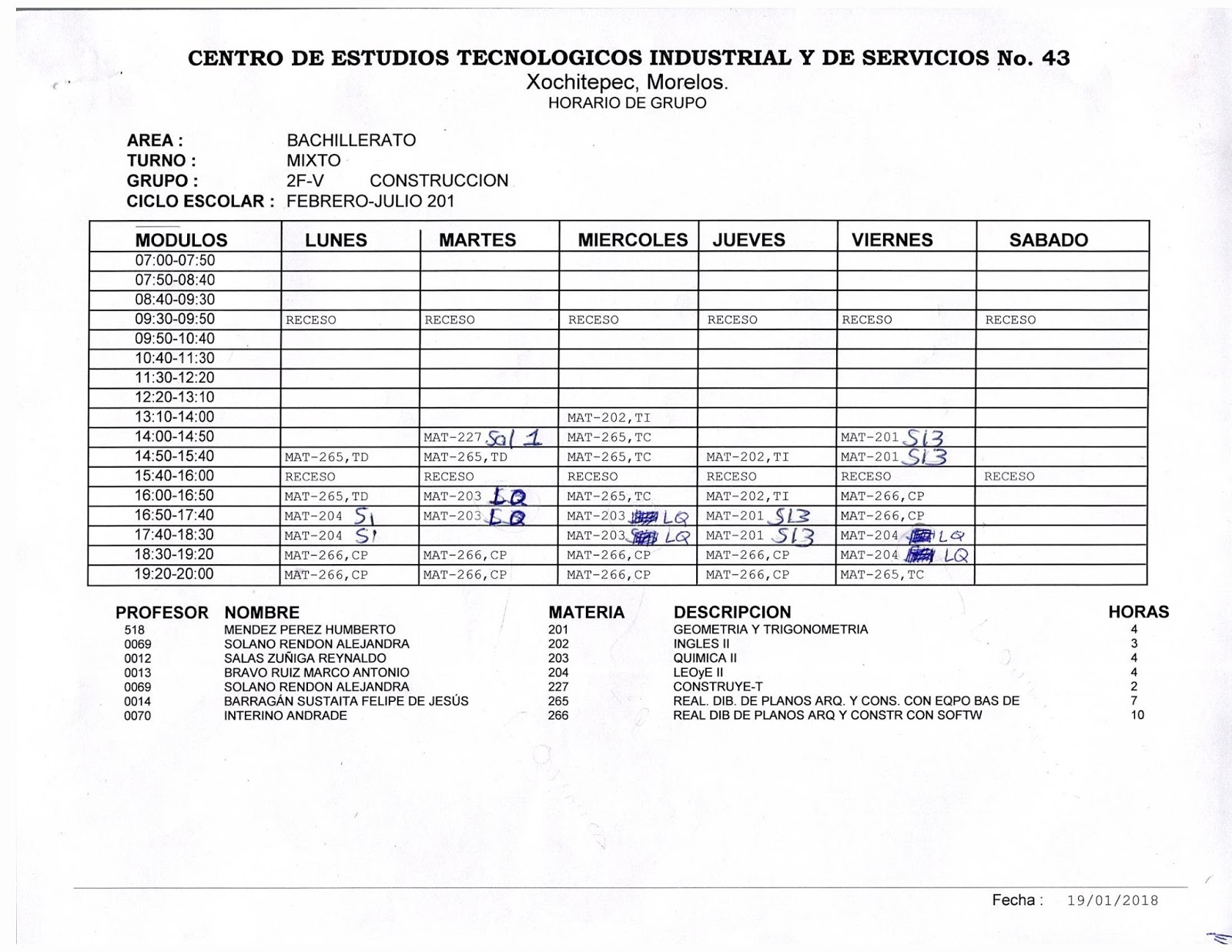 CETis 43 : HORARIOS 2do SEMESTRES
