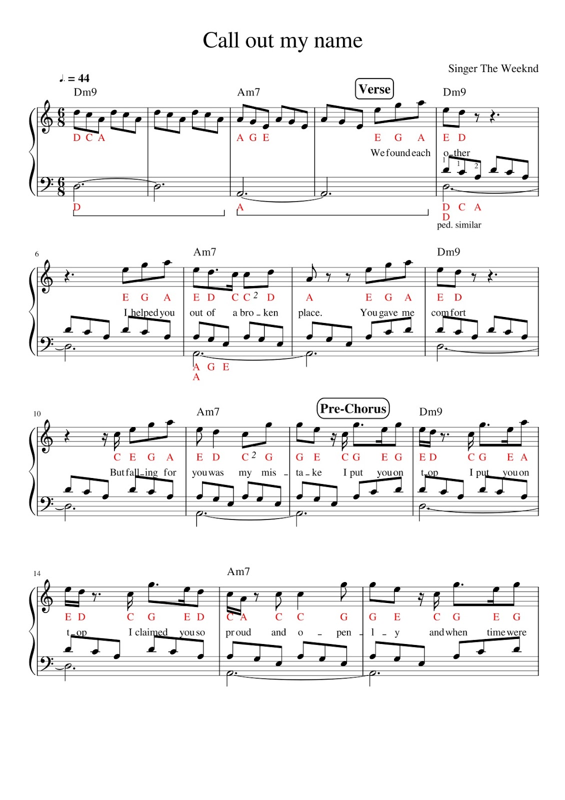 Utterly Music: [Piano Scores] Call out my name by The Weeknd