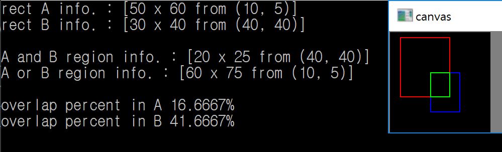 MareArts Computer Vision Study.: openCV Tip, Calculate overlap percent between two rectangle.
