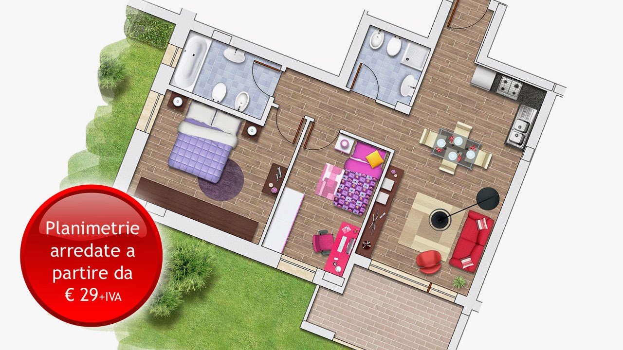 Planimetrie arredate e render: Planimetrie arredate 2D