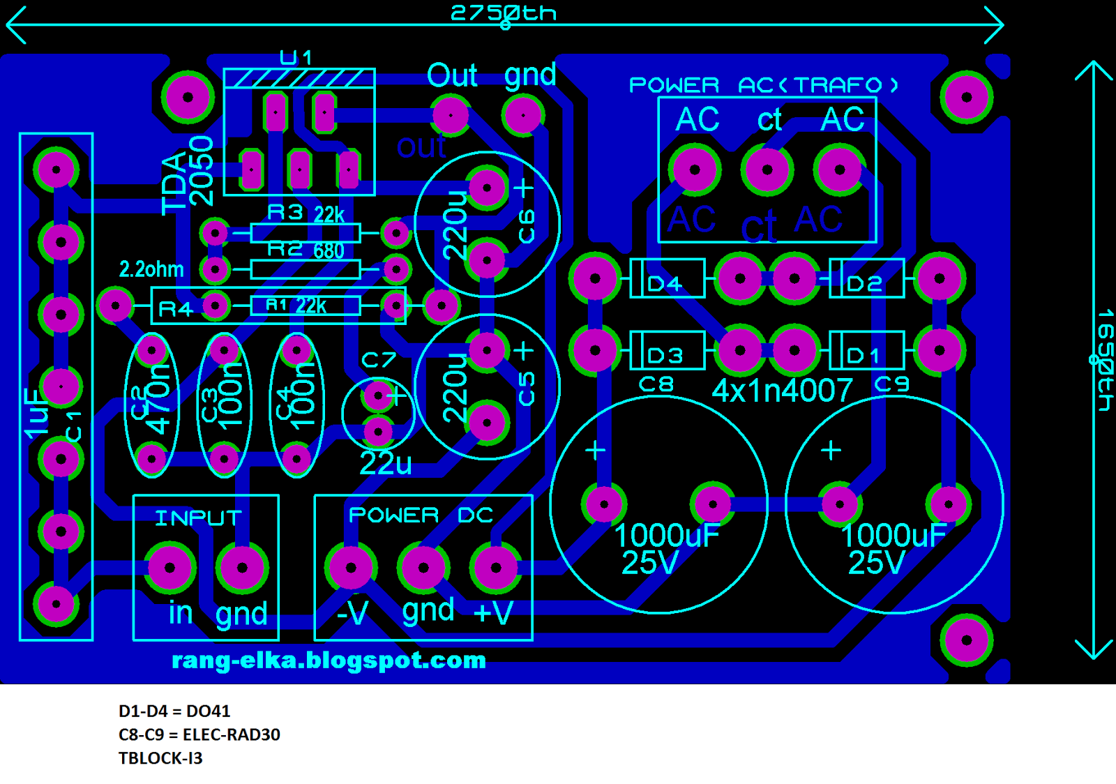 Merakit rangkaian elektronika: Merangkai TDA2050