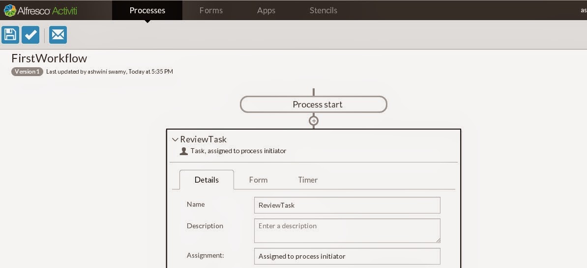 BabyAlfresco: Workflow using activiti step editor