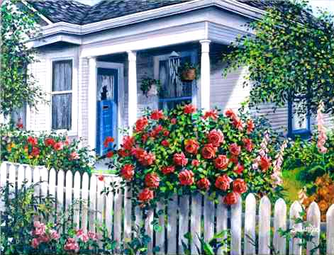 CarolArt Paintings and Video : Romantic Garden Cottage - Susan Rios