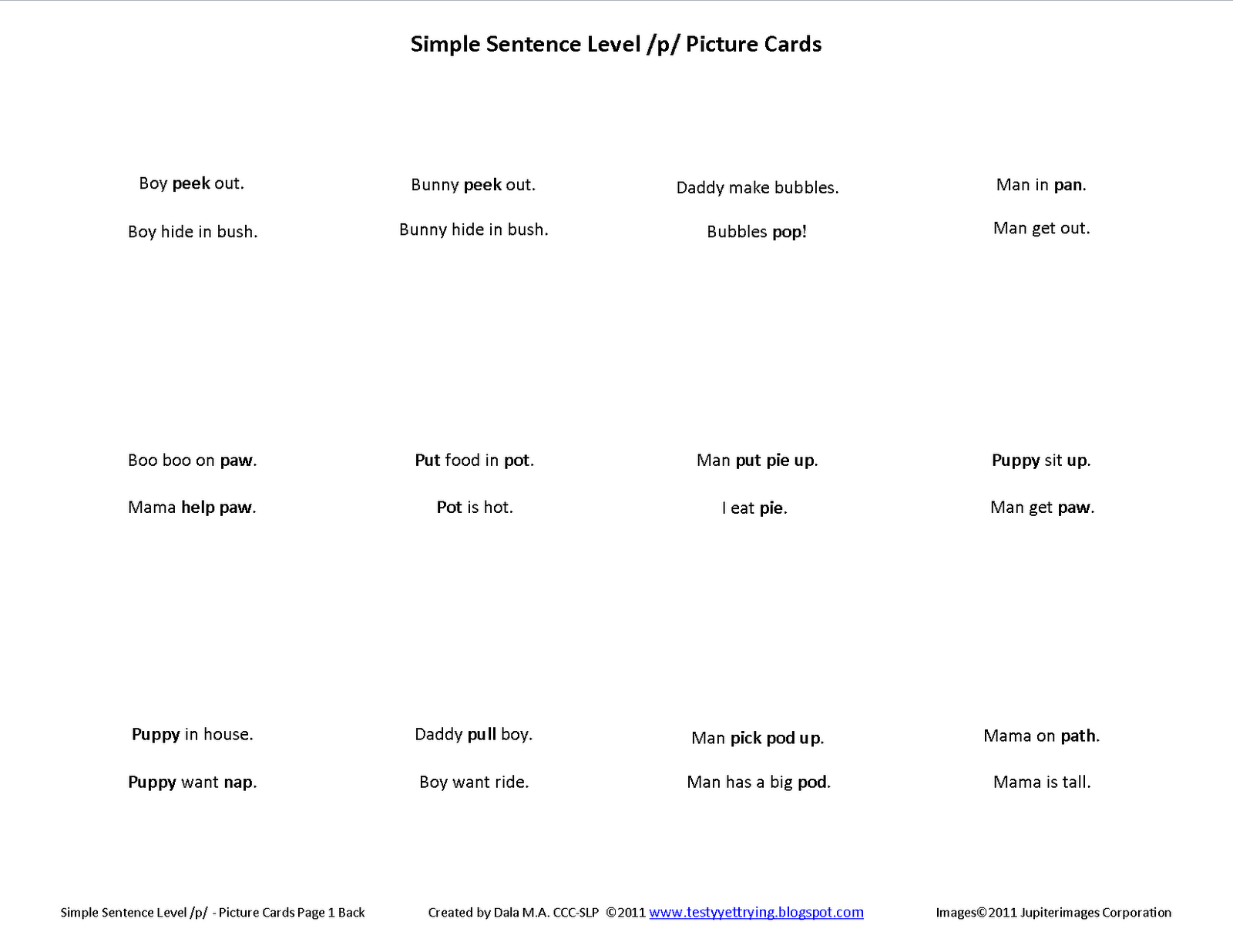 Testy yet trying: P Simple Sentence: Free Speech Therapy Articulation ...