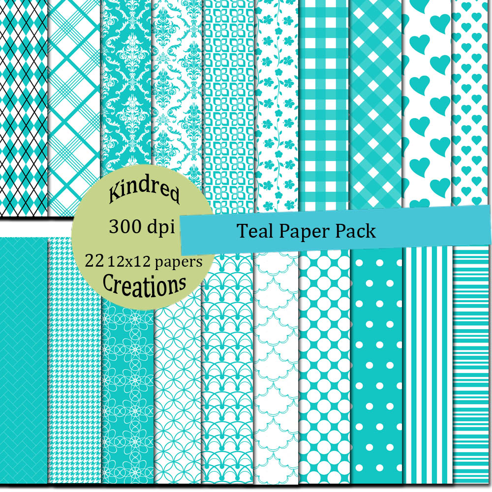 Unique digital designs and scrapbook kits: Teal Paper Pack $1 Digital Kit