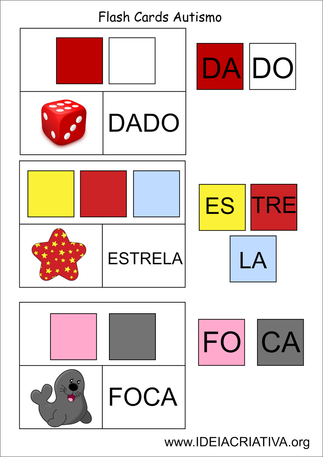 Flash Cards Letra Sílaba Autismo | Ideia Criativa - Gi Carvalho ...