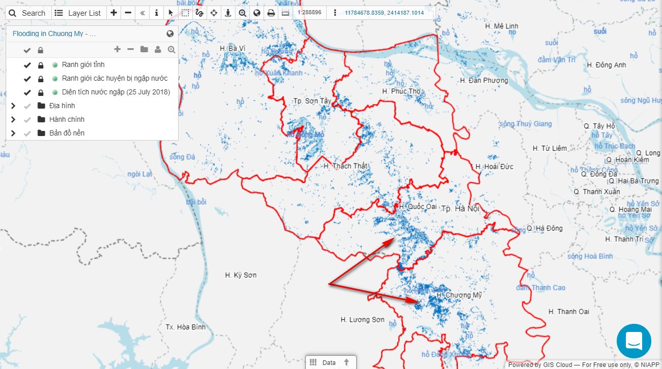 Bui River overflown and the flooding in Chuong My district, Hanoi - P-GIS