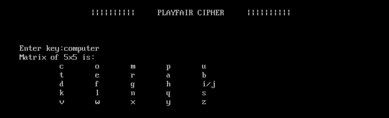 Playfair Cipher program in c