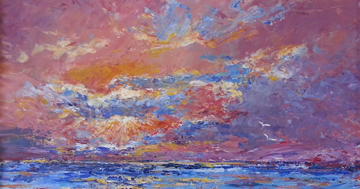 Fawn's Paintings: Sun Down, sunset seascape, knife painting