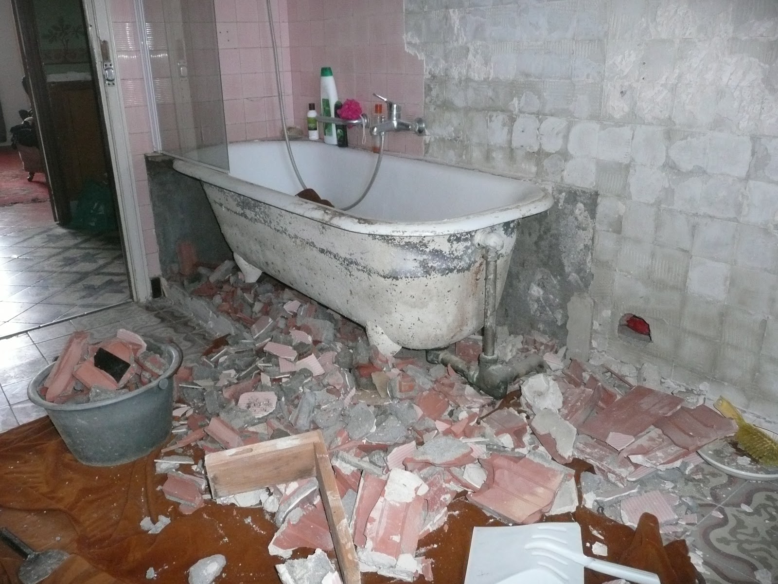 No Straight Walls!: Bathroom demolition progress