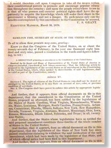 United States Constitution and Citizenship Day: 15th Amendment