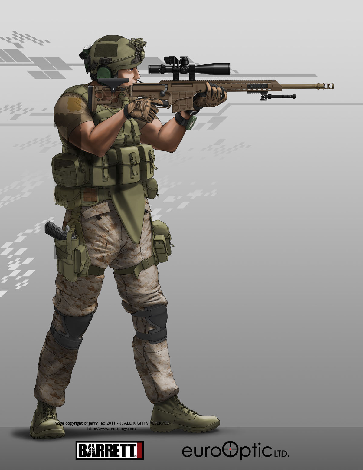 Warriors in art: USMC sharpshooter with a Barrett MRAD by Jerry Teo