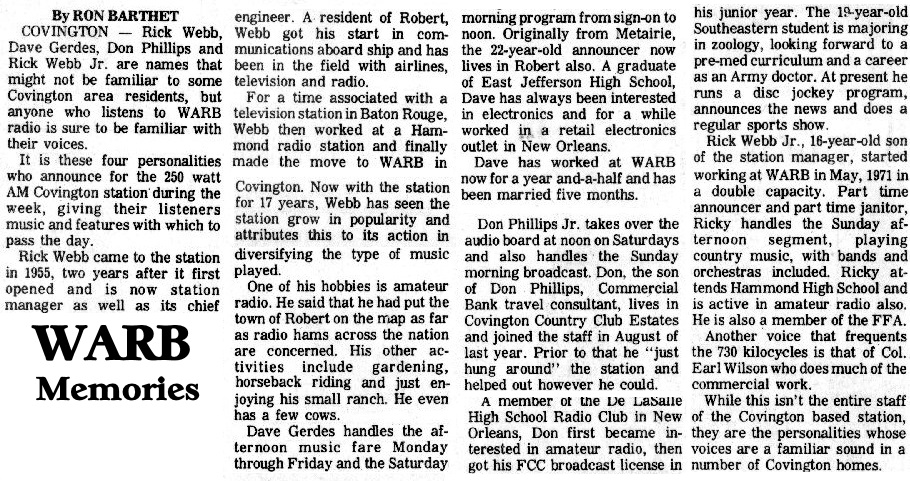 Tammany Family: WARB Memories