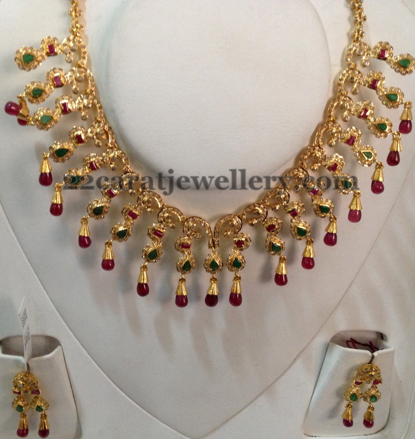 Gemstone Droplets Intricate Necklace - Jewellery Designs