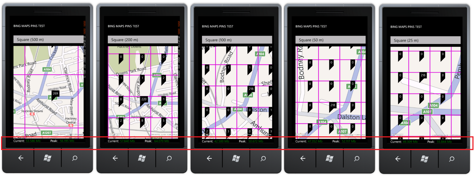 How many pins can Bing Maps handle in a WP7 app - part 3