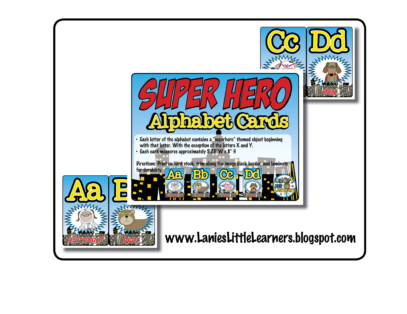 Lanie's Little Learners: Alphabet Cards {Superhero Theme}