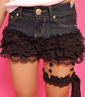 Kawaii Paradise: MARS- Indigo Denim Shorts With Lace Garter For Sale!