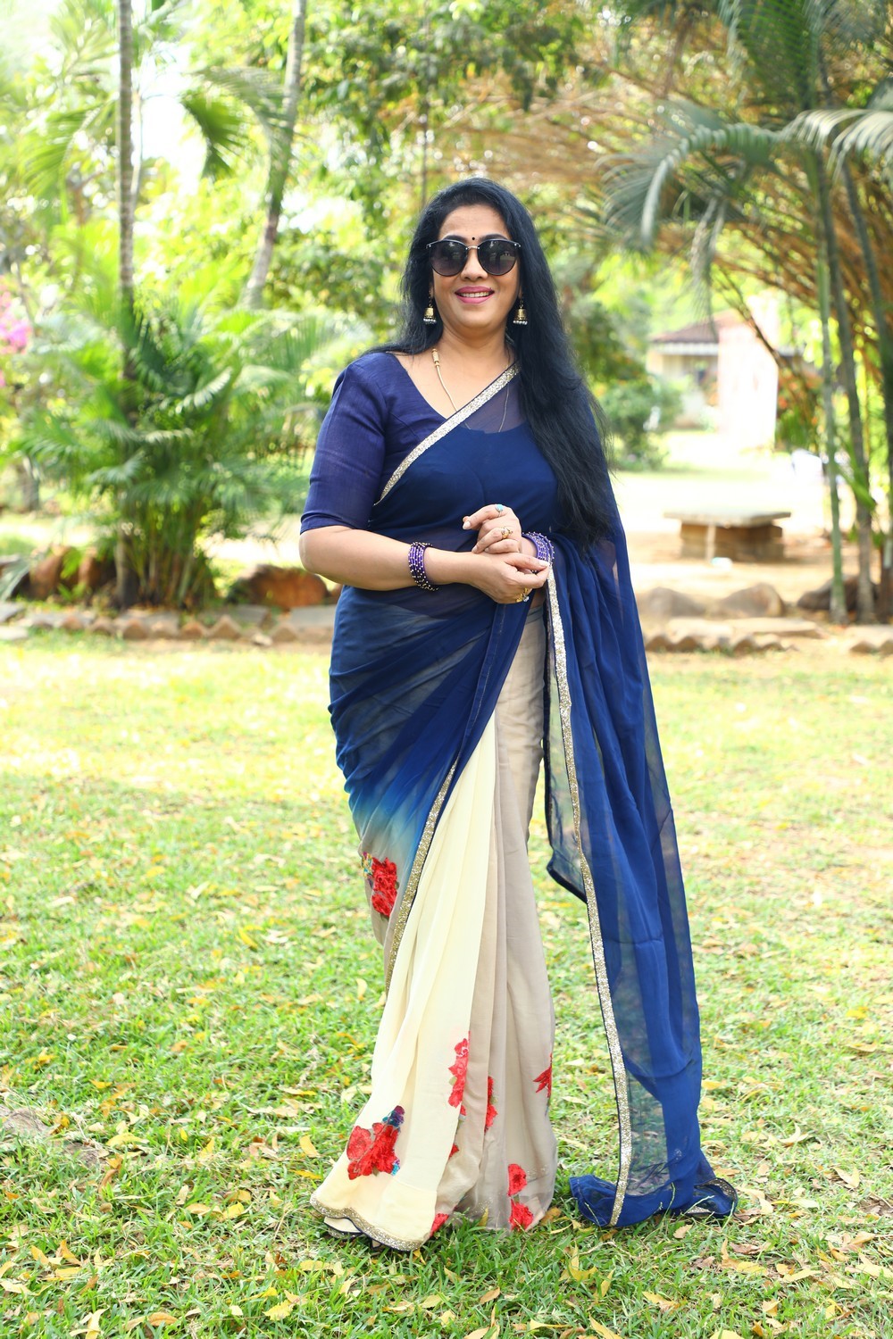 Old Golden Actress Rekha in Blue Saree at Rajavamsam Movie Audio Launch