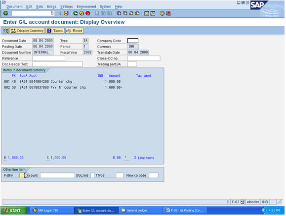 Free SAP Training Manuals: T Code- F-02 : SAP FI USER MANUAL General Posting