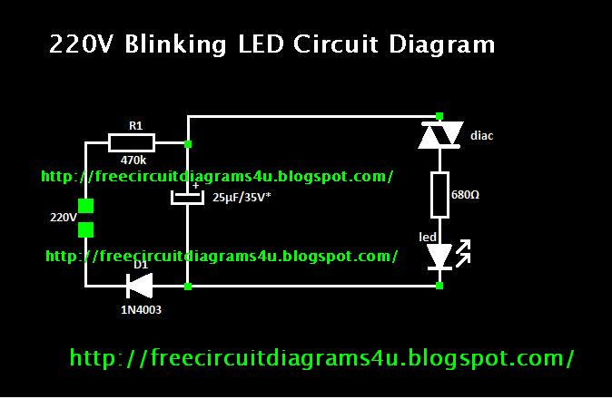 FREE CIRCUIT DIAGRAMS 4U: 220V Blinking LED Circuit Diagram