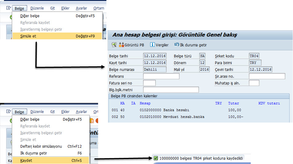 Muhasebe Belgesini Genel Kayıt Ekranında Girme (FB01/F-02) | SAP Muhasebe